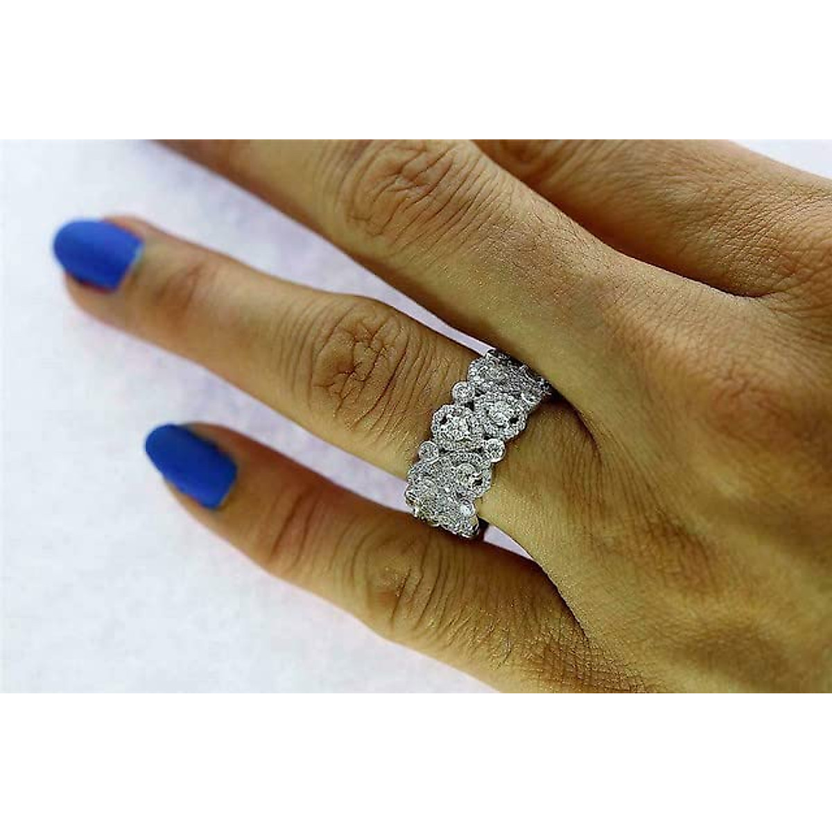 2 8/9 Ct Pear & Round Shape White Cubic Zirconia Tear Drop Design Eternity Wedding Engagement Band Ring In 14K White Gold Plated 925 Sterling Silver (2.90 Cttw) Ring Size - 6.5