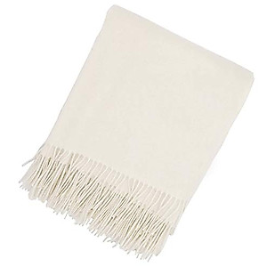 State Cashmere Throw Blanket with Decorative Fringe - Ultra Soft Accent Blanket for Couch, Sofa & Bed Made with 100% Inner Mongolian Cashmere - Crafted Home Accessories - (Ivory, 60"x50")