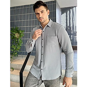 COOFANDY Men's Casual Button Down Shirts Long Sleeve Lightweight Solid Classic Jackets Fall Overshirts