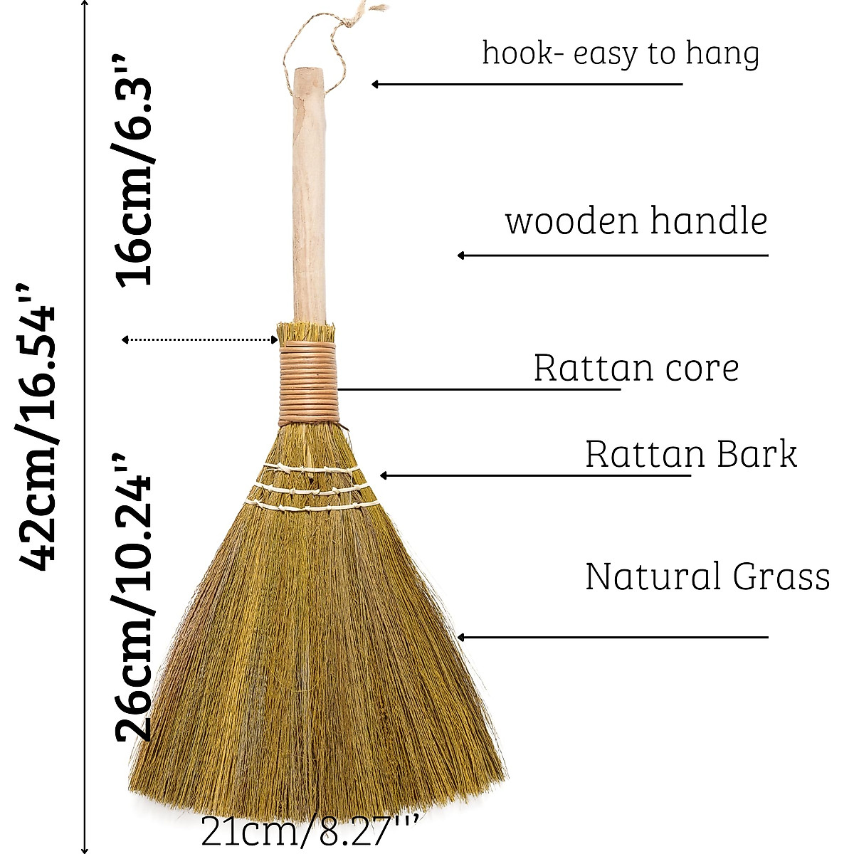 TTS For Home - Set of 2 Vietnamese Soft Bristle Brooms, Asian Straw Broom for Kid, Decorative Broom 16.54 inch