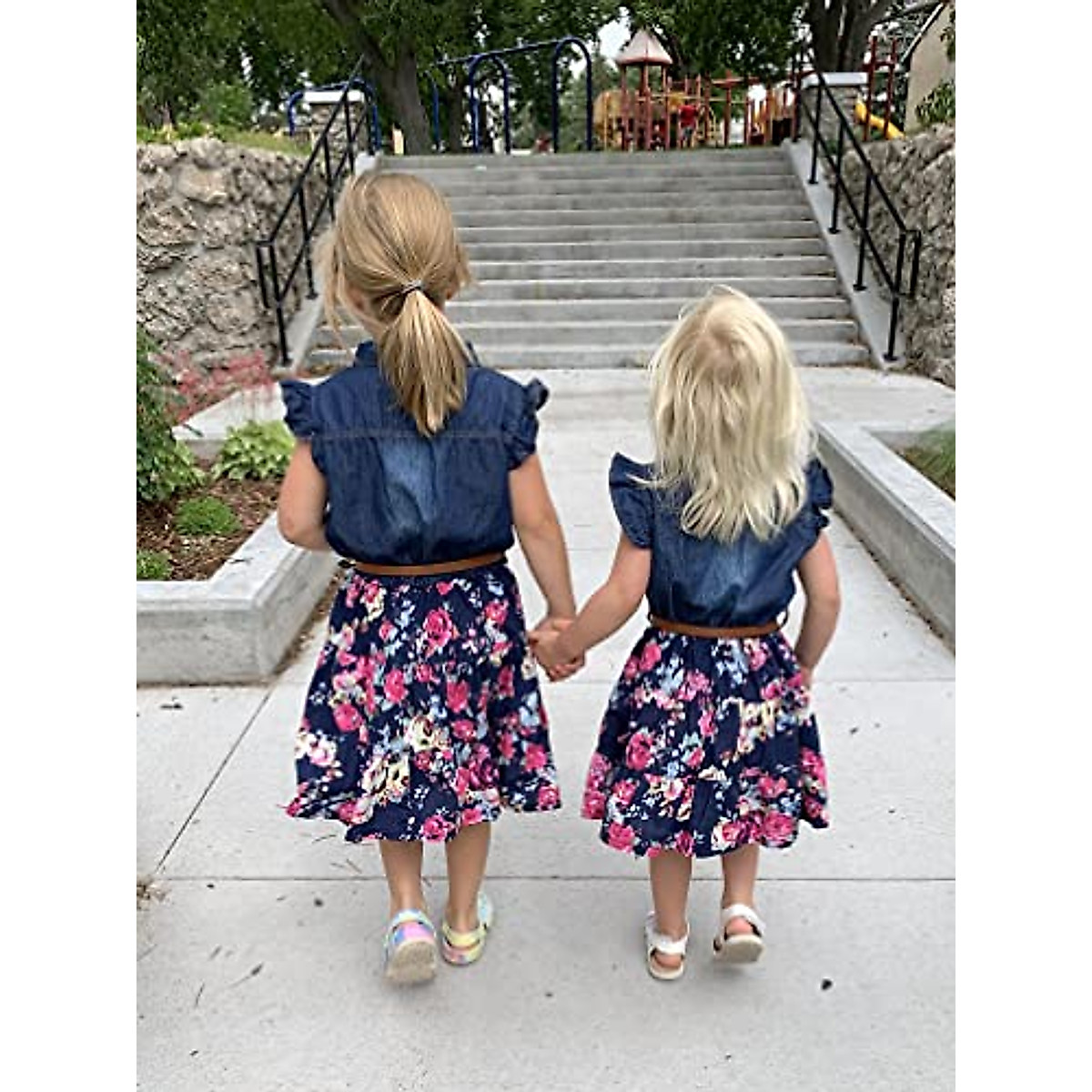 YJ.GWL Girls Dresses, Denim Tops Flower Girl Dress, Princess Dresses for Girls, Girls Spring Summer Dress Casual Outfits, Party Dresses Fashion Clothes for Girls 8-10 Years