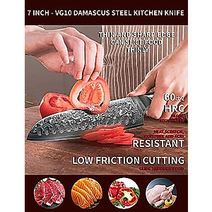 SANMUZUO Santoku Knife - 7 inch - Xuan Series - VG10 Damascus Steel Kitchen Knife - Resin Handle (Fantasy Orange)