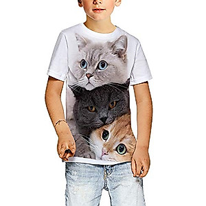 Ainuno Cat Shirts for Girls Boys Kids Cute Summer Clothes Short Sleeve Graphic Tees White Crewneck Size 7 8 Years Old,Cat