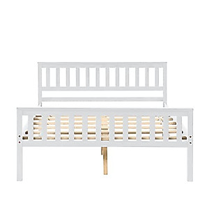 Prohon Full Size Platform Bed Frame with Vertical Openwork Design Headboard & Footboard, Wooden Slat Support with Large Underbed Storage Space, Simple Style Bedframe for Kids, Teen, Adults, White