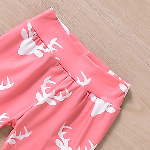 Aalizzwell Newborn Girls Long Sleeve Deer Romper Tops Pink Pants Hat Set (White, 0-3Months)
