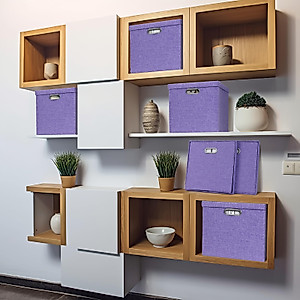ORGMASTER Stackable Fabric Storage Bins with Lids, 13 x 13 Storage Cubes, Collapsible Bins Cube Storage Organizer Boxes Containers Baskets for Home, Office, Closet, Shelves, 4-Pack, Purple