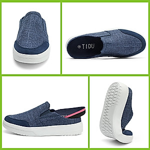 TIDU Arch Fit Shoes for Women Plantar Fasciitis Slip On Slippers Supportive Fashion Sneakers Orthopedic Boat Shoes for Diabetic Blue Size 8.5