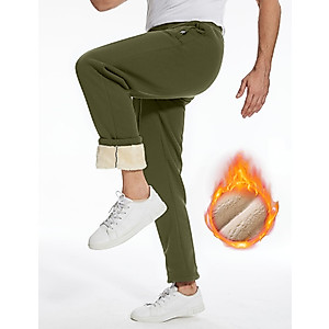 Flygo Men's Fleece Pants Sherpa Lined Sweatpants Active Athletic Winter Warm Jogger Pants(Straight Bottom ArmyGreen-M)