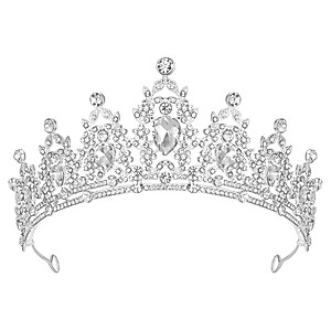 SWEETV Jeweled Tiaras and Crowns for Women, Crystal Queen Crown, Silver Wedding Tiara for Bride, Metal Birthday Quinceanera Pageant Prom Headpieces