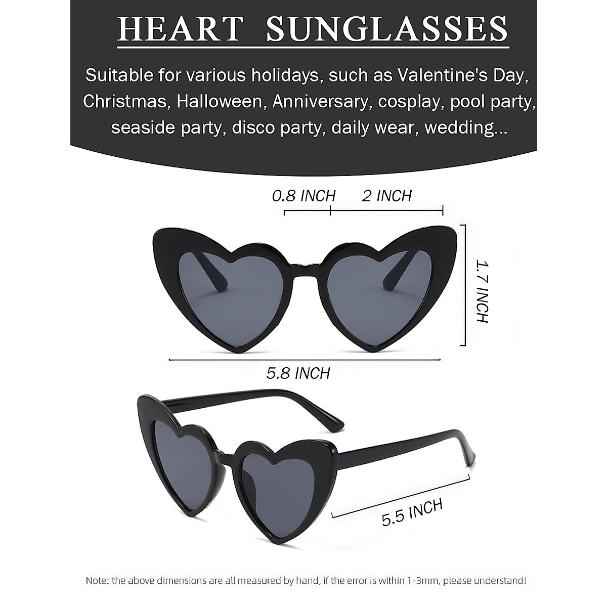 4 Pack Heart Shaped Sunglasses Trendy Cat Eye Love Heart Glasses Vintage Retro Heart Sunglasses for Women(Black)