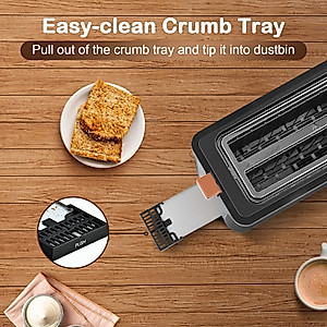 Mecity 4 Slice Toaster, Long Slot Toaster With Warming Rack, Bagel/Defrost/Reheat Functions,Warming Rack, Crumb Tray, 6 Browning Settings, Extra Wide Long Slots, Stainless Steel, 1300W,Grey