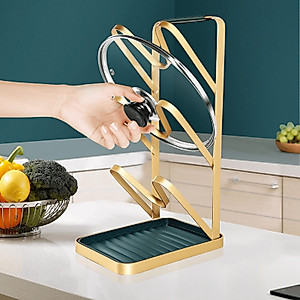 ZXMOTO Pot Lid Holder Spoon Rest Holder Utensil Rests for Kitchen Cabinet Spatula Rack Countertop Lid Organizer with Drip Pad 3-Tiers