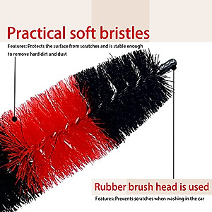 Wheel Rim Brush, Soft Bristle Long Master Car Detailing Brush, Vehicle Engine Tire Cleaning Washing Tool, Easy Reach and No Scratches, Multipurpose for Exhaust Tips, Motorcycles, Bicycles (Red)