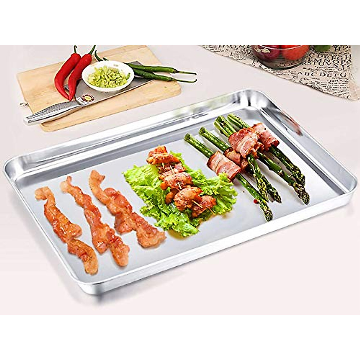 TeamFar Baking Sheet Cookie Sheet Set of 2, Pure Stainless Steel Baking Pan Tray Professional, Non Toxic & Healthy, Mirror Finish & Rust Free, Easy Clean & Dishwasher Safe
