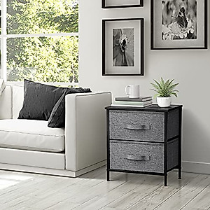 Sorbus Nightstand with 2 Drawers - Bedside Furniture End Table Night Stand - Steel Frame, Wood Top & Easy Pull Modern Print Fabric Bins - Small Dresser & Chest for Home, Bedroom Accessories & Office