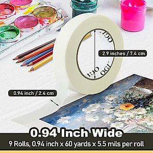 OGI Masking Tape 0.94 Inch Wide, Beige White Painters Tape Thin Masking Tape Bulk Removable General Purpose Masking Tape for Labeling Painting Drafting Art Craft, 0.94 Inch x 60 Yards, 9 Rolls