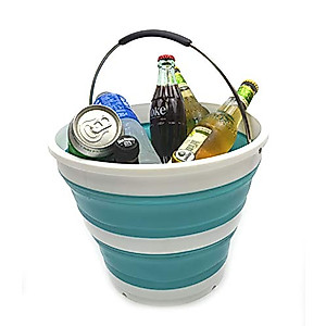 SAMMART 10L / 2.64 Gallon Collapsible Plastic Bucket - Foldable Round Tub - Portable Fishing Water Pail - Space Saving Outdoor Waterpot, Size 31cm Dia (1, Bright Blue)