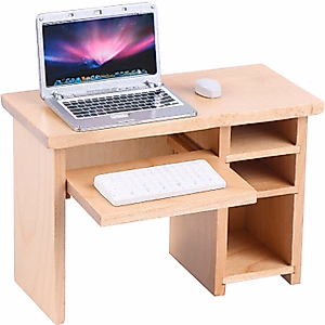 Dollhouse Miniature Laptop Computer and Office Table Doll House Simulation Notebook Accessories for Doll 1/6 1/12 Miniatures Pretend Play