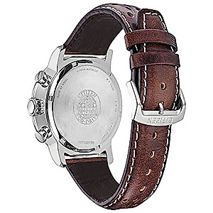 Citizen Men's Eco-Drive Weekender Brycen Chronograph Watch in Stainless Steel, Brown Leather strap, Blue Dial (Model: CA0648-09L)