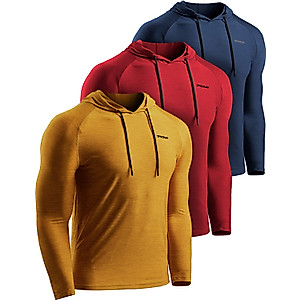 TSLA Men's Long Sleeve Pullover, Dry Fit Running Workout Shirts, Athletic Fitness & Gym Shirt, Hoodie Pullover Navy/Red/Yellow, X-Large