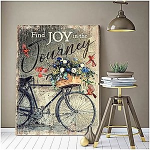 Find Joy in Journey Cardinal Flower Bicycle Poster Tin Sign Street Garage Home Bar Wall Decoration Crafts Metal Tin Sign 8x12 Inch