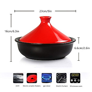 Ceramic Cooking Pot Cast Iron Pot with Lid Lead Free Cooking Tagine,23Cm Tagine Cooking Pot,Ceramic Tagine Pot,Stew Casserole Slow Cooker with Wooden Shovel and Tray Cass