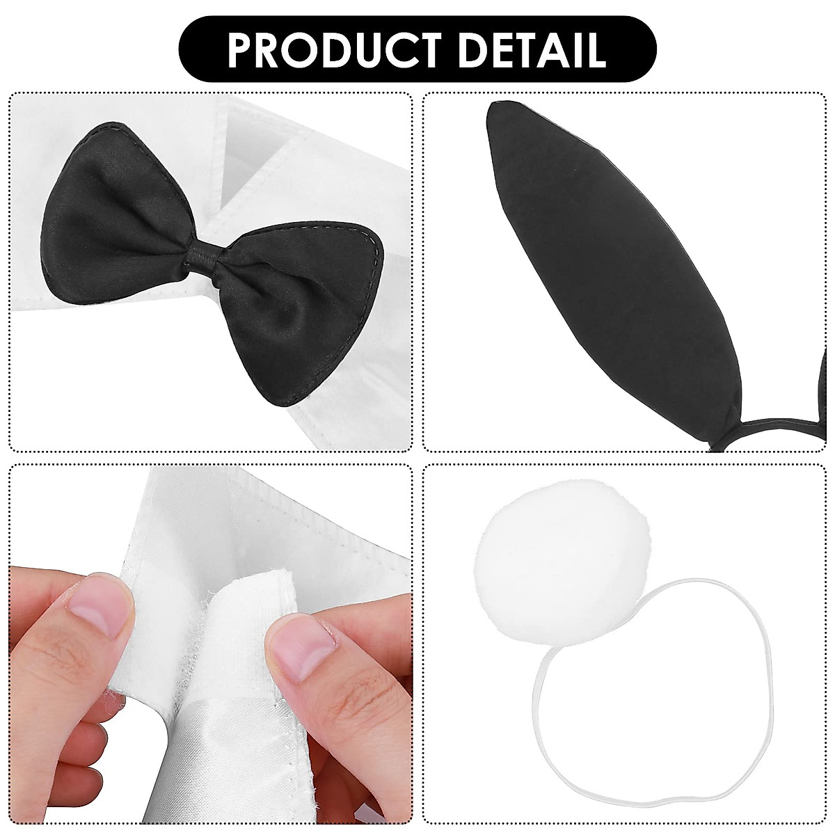 Women's Bunny Costume Set Rabbit Ear Headband Bow Tie Cuffs Rabbit Tail Bunny Cosplay Accessories for Halloween Party