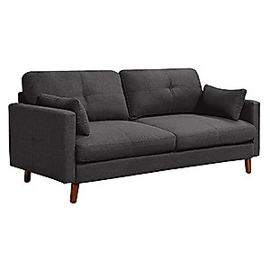 Elle Decor Alix Upholstered Living Room Sofa, Tufted Fabric Couch, Mid-Century Walnut Tapered Footers, 78" Sofa, Charcoal