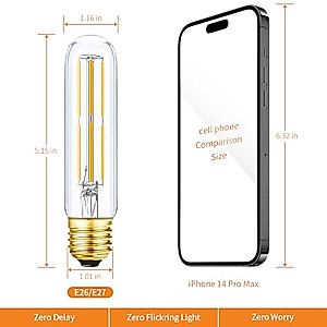 T10 LED Bulbs Warm White 3000K Clear Glass Tubular Edison Bulb dimmable E26 6W Equal 60 watt Light Bulb Warm White Light Bulbs 600LM Tubular for Rustic Pendant,Chandeliers,Wall sconces,Vanity . (8)