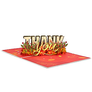Paper Love 3D Thank You Pop Up Card, For All Occasion, Thanksgiving, Gratitude or Just Because - 5" x 7" Cover - Includes Envelope and Removable Note Tag