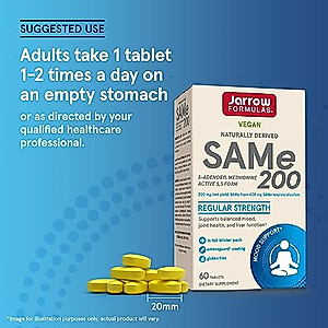 Jarrow Formulas Same 200 mg - 60 Tablets - Highest Concentration of Active S,S Form - Supports Joint Health, Liver Function, Brain Metabolism & Antioxidant Defense - 60 Servings