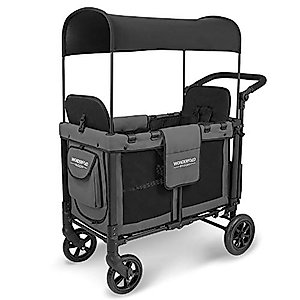 WONDERFOLD W2 Original+ Stroller Wagon (2 Seater) - Collapsible Wagon Stroller with Seats with 5-Point Harnesses, Easy-Access Door, and Adjustable Sun Canopy, Charcoal Gray