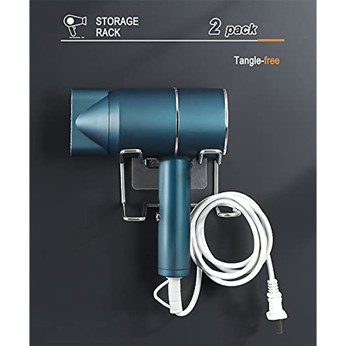 CenterZ 2 Pack Hair Dryer Holder, Wall Mount Self Adhesive Waterproof Blow Dryer Rack Storage Organizer Hanger, Compatible with Dyson and Most Hair Dryers Appliance, Brush, Curling Iron, Straightener