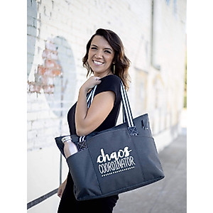 Brooke & Jess Designs Chaos Coordinator Tessa Black Zipper Canvas Tote Bag - Gift Ideas for Female Bosses, Thank You Office Appreciation Gift