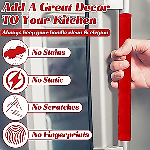 HAOBAOBEI Refrigerator Door Handle Covers, Set of 6 Washable Red Cloth Decorations Keep Kitchen Appliance Clean for Fridge Microwave Stove Bathroom Handles Keep Off All Stains Dust Dirty Fingerprint
