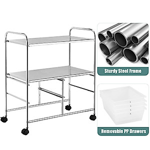 RELAX4LIFE Storage Cart W/Four Drawers, Wheels and Two Shelves, Stable Steel Frame Craft Cart for Office,Home, Make Up Storage and Files Arrangement Storage Cart Organizer (Clear)