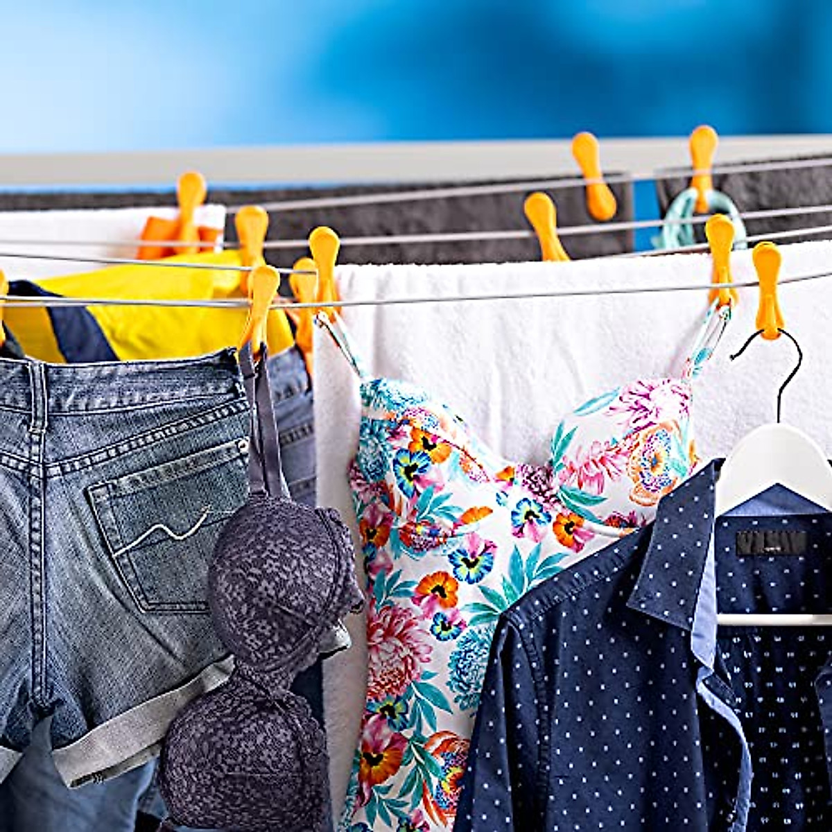 HEGS Clothespins with Hooks. Heavy Duty Colorful Clothes pins for Hanging and Clipping Laundry and Clothes. 24 Pack Multicolor Pack. Anti-Rust Spring.