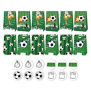 YIPAXEJE 12 Pack Paper Soccer Party Favor Bags - Ideal for Birthday Gift Bags, Snack Bags, and Party Favor Bags for Kids Birthday - Includes 12 Soccer Stickers for Customization