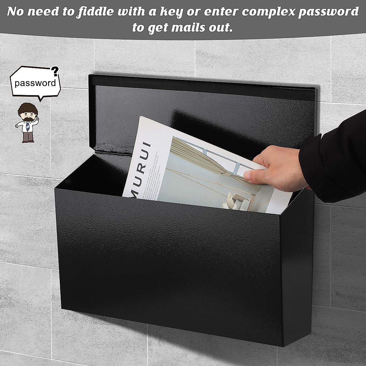 KYODOLED Wall-Mount Mailbox for House,Large Capacity Mail Box,Galvanized Steel Rust-Proof Metal Post Box,Mailboxes for Outside,15.7"x9.9"x4.9" Black