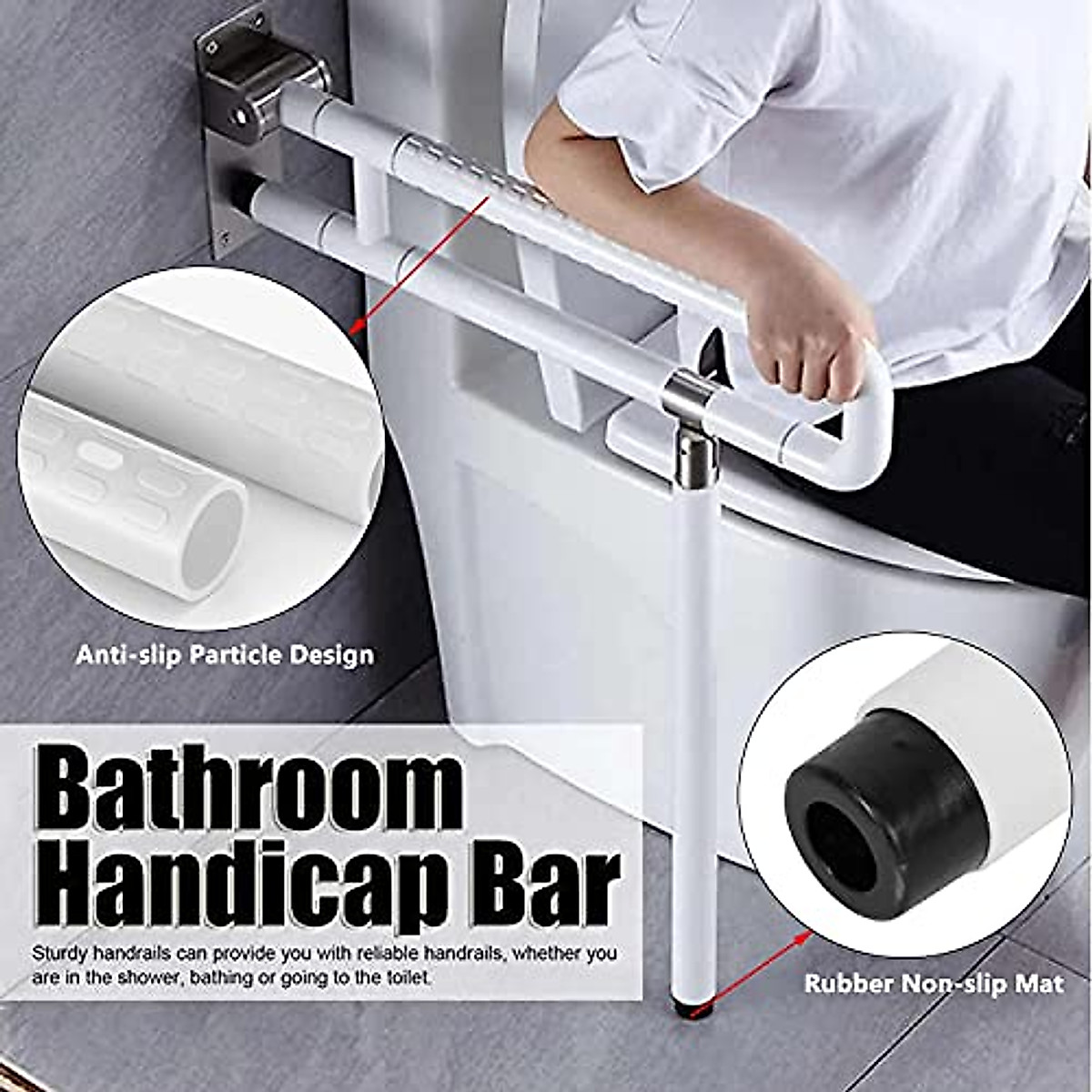 Nisorpa Foldable Toilet Grab Bar Flip Up Stainless Steel Shower Handrail Handicap Grab Bars Rails Anti Slip Grab Bar with Leg Bath Grab Bar Arm Hand Grip Safety Handrails for Elderly Disabled Pregnant