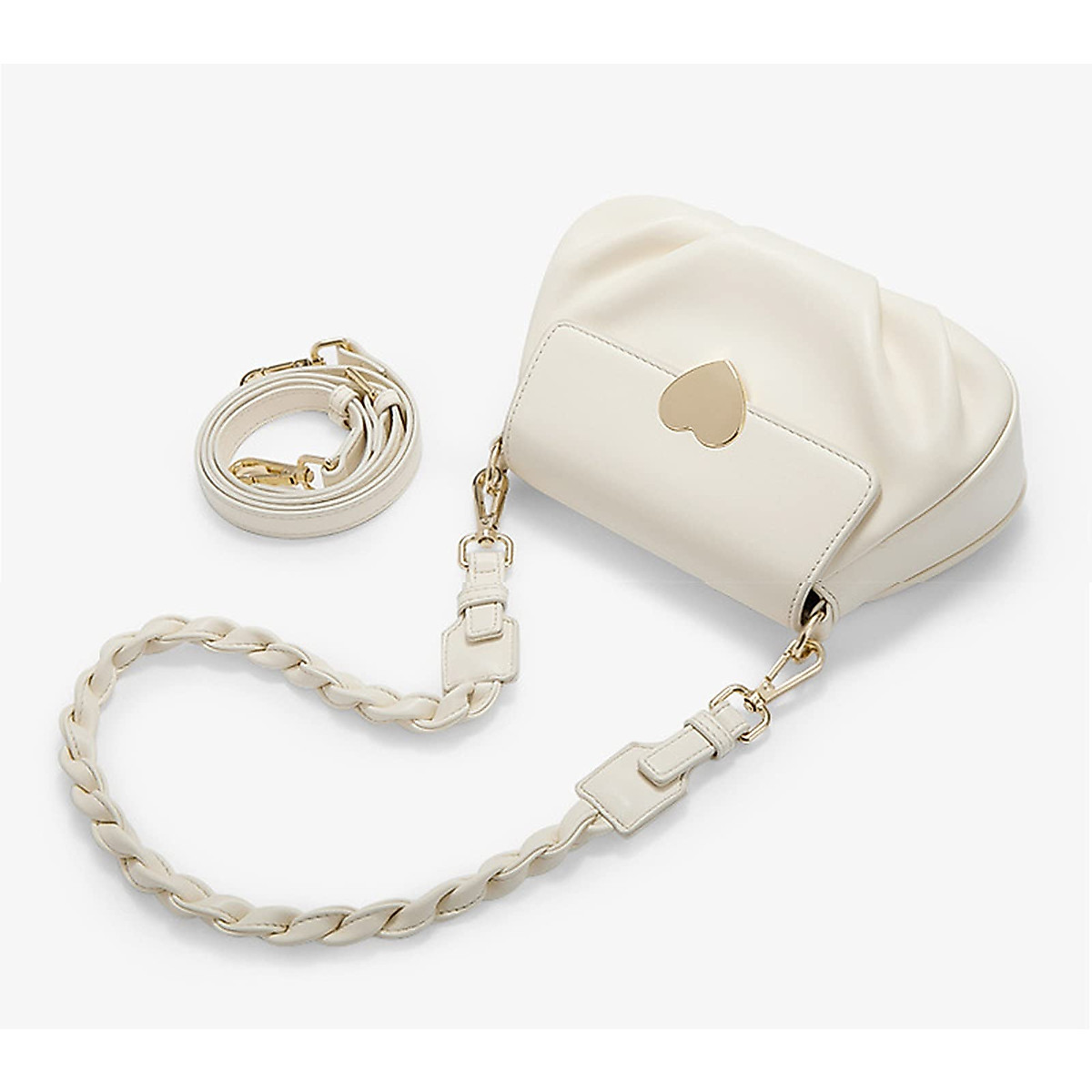 ZEHO Cloud Crossbody Shoulder Bag Dumpling Purse Women Small PU Leather Crossbody Bag Girls Ruched Handbag, White