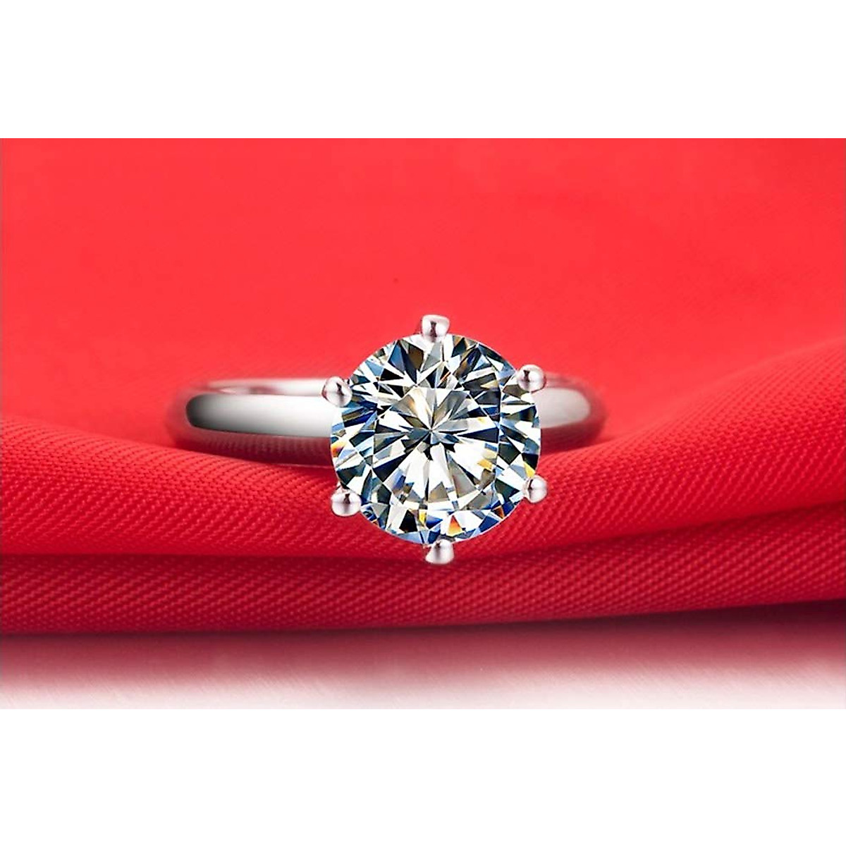 TenFit Jewelry 6 Prongs Elegant 4ct Round Cushion Cut Solitaire Halo Simulated Diamond Anniversary Wedding Ring