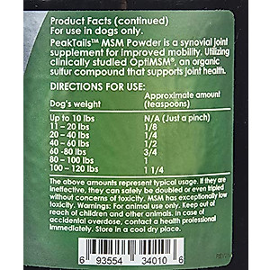 PeakTails MSM Powder for Dogs, 1 lb, Hip and Joint Support Supplement, 99.9% Pure Distilled MSM, Made in The USA