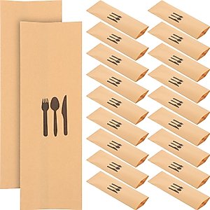 Cabilock 100pcs Kraft Paper Cutlery Holder Disposable Chopsticks Bags Paper Silverware Holder Utensil Holder Pockets Sleeve for Parties