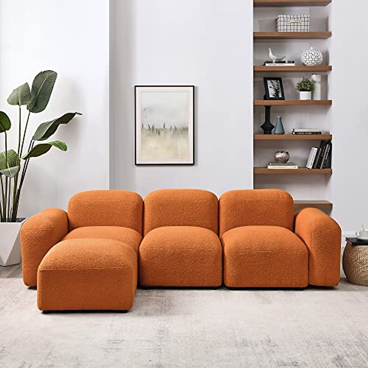 JIVOIT Modern Modular Sectional Sofa Set, DIY Combination L-Shape Upholstered Chaise Lounge Couch, Teddy Fabric 4-Seat Sofa for Living Room Bedroom Apartment Offic (Orange-DIY Combination)