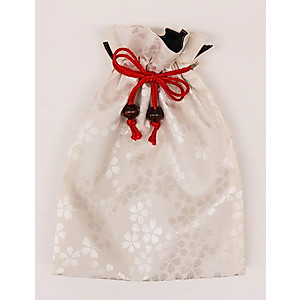 Eyashi Craft Made in Japan Goshi Stamp Book Holder Drawstring Bag 7.5 x 10.6 inches (19 x 27 cm), Cherry Blossom White