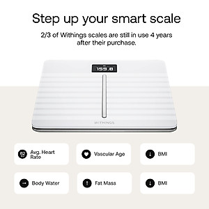 Withings Body Cardio - Premium Wi-Fi Body Composition Smart Scale, Tracks Heart Rate, BMI, Fat, Muscle Mass, Water Percent, Digital Bathroom Scale, App Sync Via Bluetooth or Wi-Fi