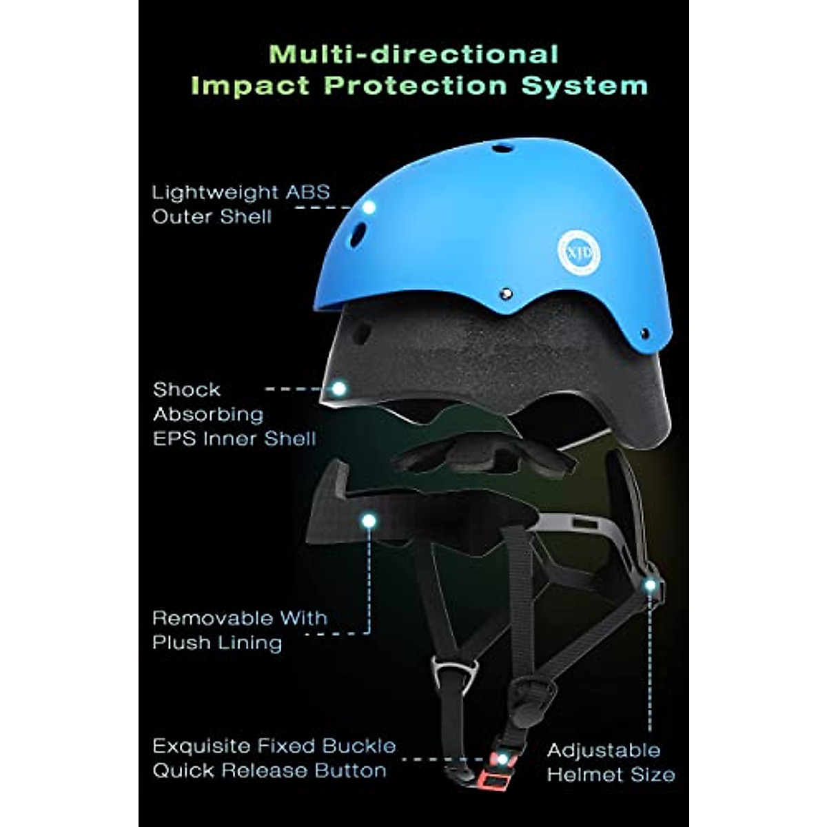 XJD Kids Bike Helmet,Multi-Sport Protective Gear Set for 3-5-8-14 Years Boys Girls with Knee and Elbow Pads Wrist Guards fit Roller Skates,Cycling,Skateboarding,Skating Scooter (Blue, Medium)