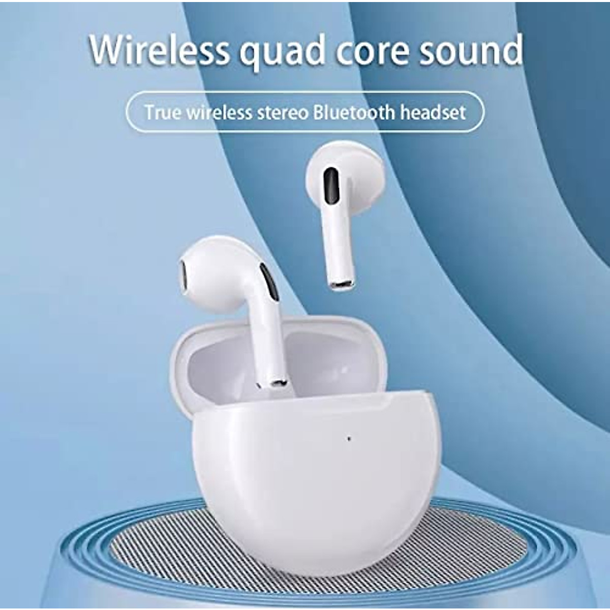 Pro 6 True Wireless Earbuds, Bluetooth Headphones, Hi-Fi Stereo Sound in-Ear Earphones, 99.99% Compatible with All Mobile Devices, Built-in Microphone, Up to 26 Hour Play Time with Charging Case