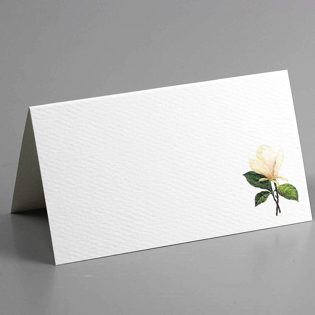Nancy Nikko Place Cards with White Magnolia Flower for Weddings, Showers, Luncheon and Dinner Parties. Table Tent Style, Scored for Easy Folding. Available in Pkgs of 12/25 / 50 (25)